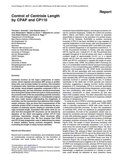 Report Control of Centriole Length by CPAP and CP110