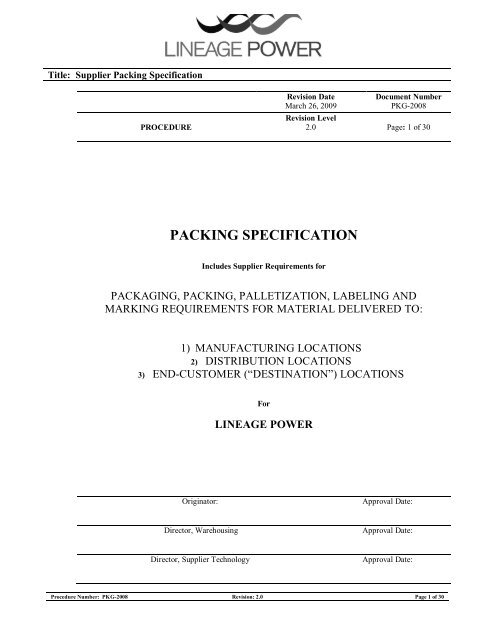 PACKING SPECIFICATION - Lineage Power