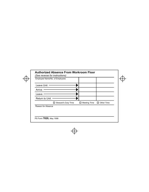 PS Form 7020, Authorized Absence From ... - NALC Branch 78