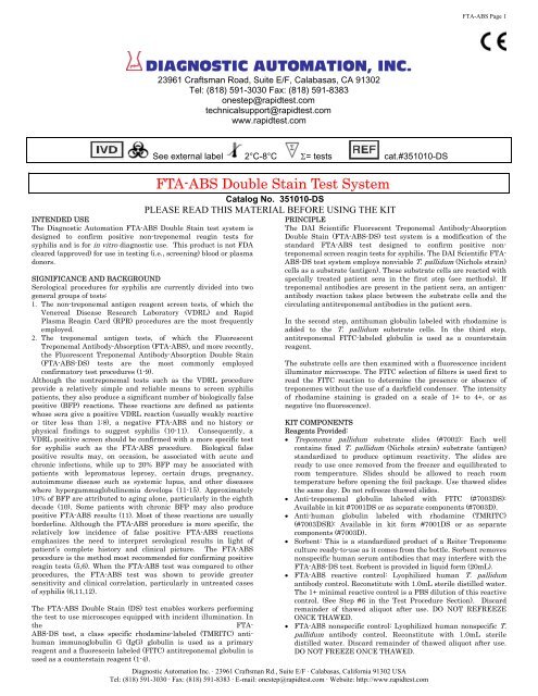 FTA-ABS Double Stain - Diagnostic Automation : Cortez Diagnostics
