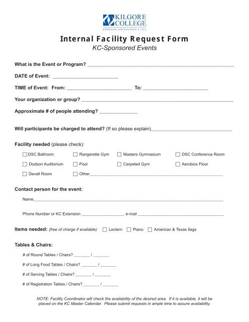 Internal Facility Request Form - Kilgore College