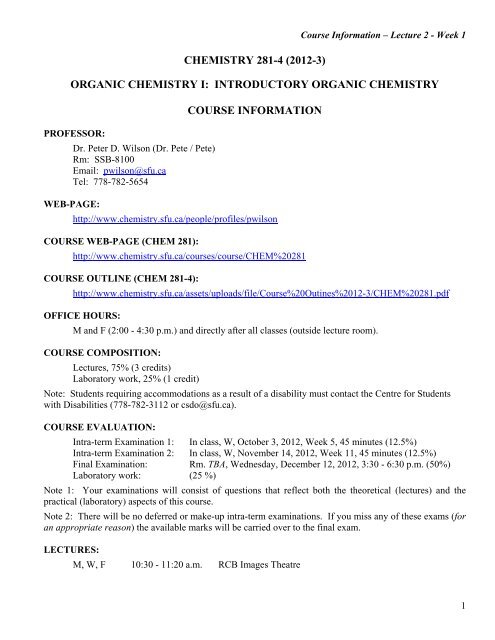 organic chemistry i: introductory organic chemistry course information
