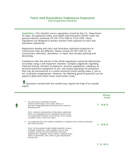 Toxic and Hazardous Substance Exposure Self-Inspection Checklist