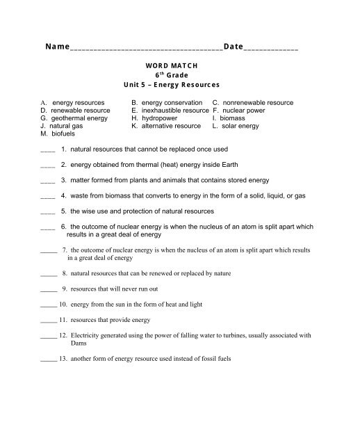 6th Grade Unit 5 Vocabulary Test.pdf - McAllen ISD