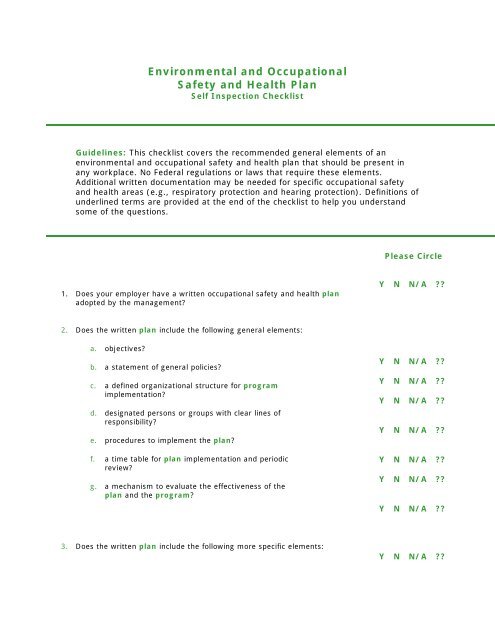 Safety & Health Program Checklist