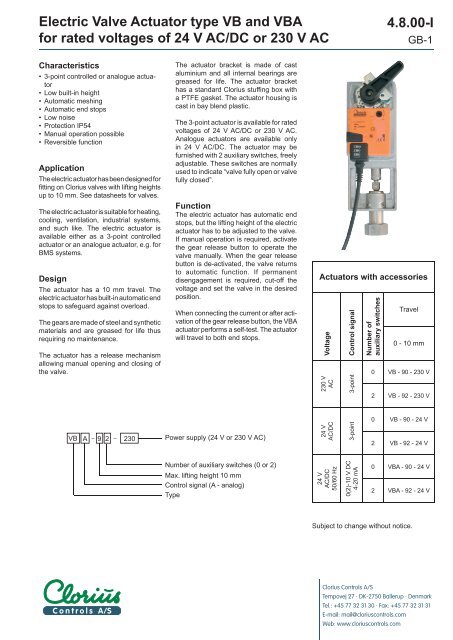 Electric Valve Actuator type VB and VBA, clorius ... - Clorius Controls