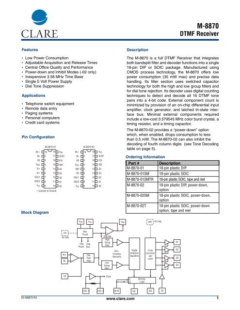 M- 8870 DTMF Receiver - Datasheet Catalog