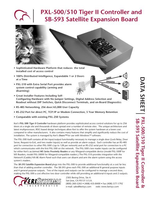 PXL-500/510/593 Data Sheet - Keri Systems