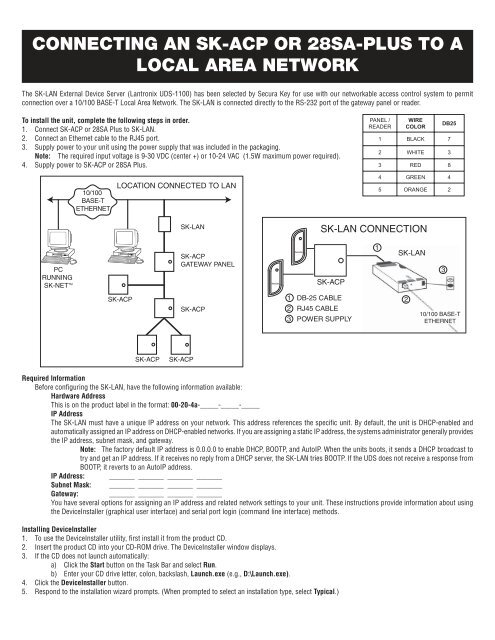 connecting an sk-acp or 28sa-plus to a local area ... - Secura Key