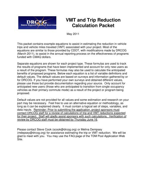 VMT and Trip Reduction Calculation Packet