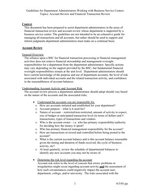 Transaction and Account Review Guidelines