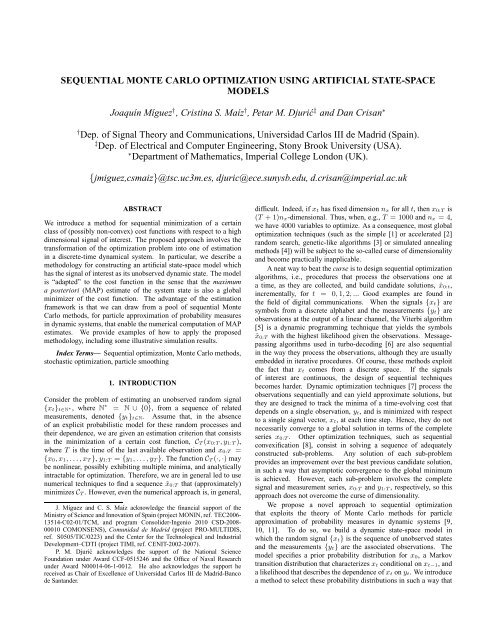 Sequential Monte Carlo Optimization Comonsens