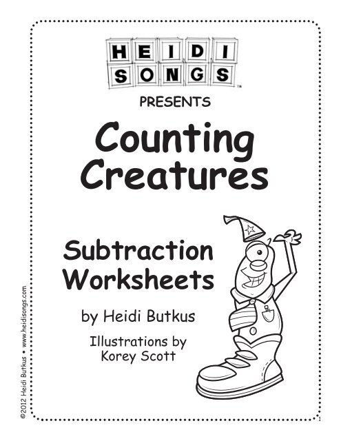 Counting Creatures Subtraction Worksheets - Heidi Songs