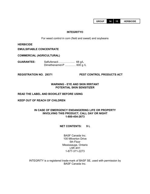 Proposed BAS 800 H Label - BASF Canada