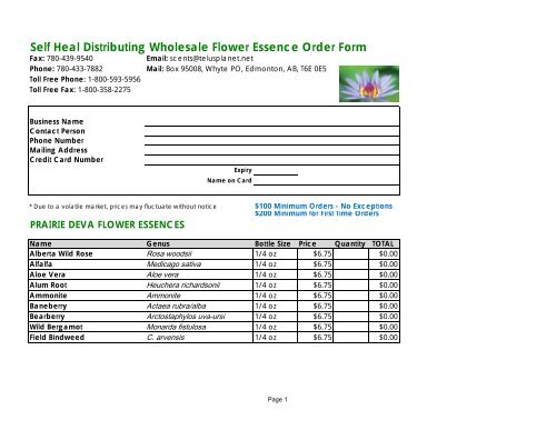Flower Essence & Products Order Form (PDF) - Self Heal Distributing