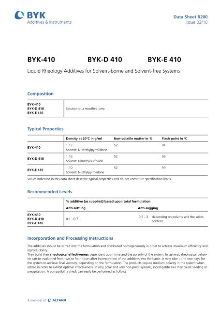 BYK-410 BYK-D 410 BYK-E 410