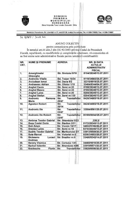 1 - Primaria Municipiului Hunedoara