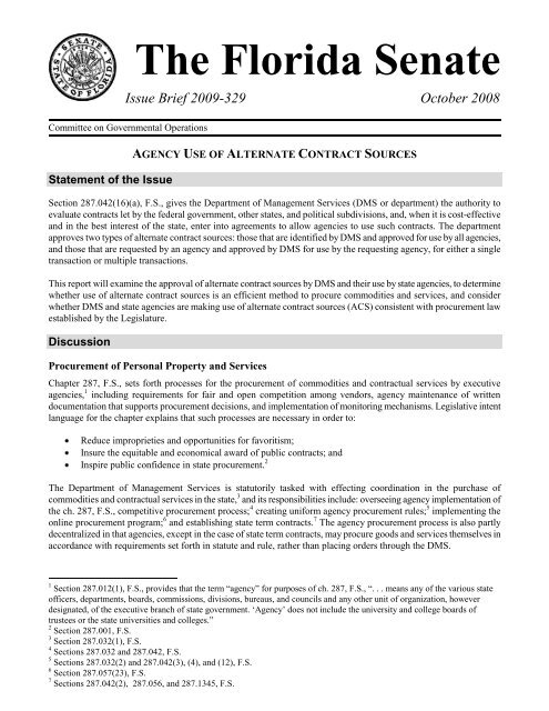 Agency Use of Alternate Contract Sources - The Florida Senate