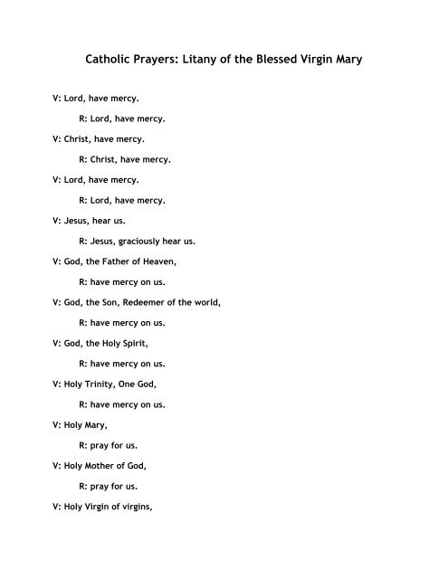 Catholic Prayers: Litany of the Blessed Virgin Mary - St. Charles ...