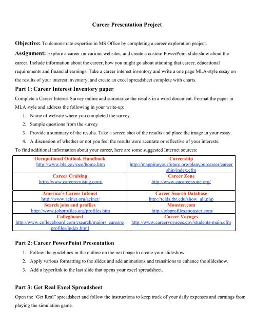 Career Presentation Project Part 1: Career Interest Inventory paper ...