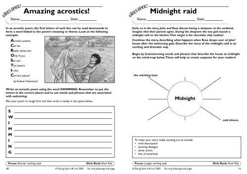 Girls Rock Writing Activities - Rising Stars