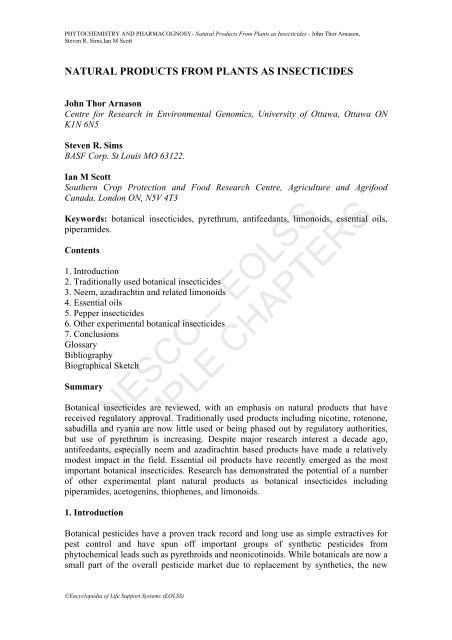 Natural Products From Plants as Insecticides - eolss