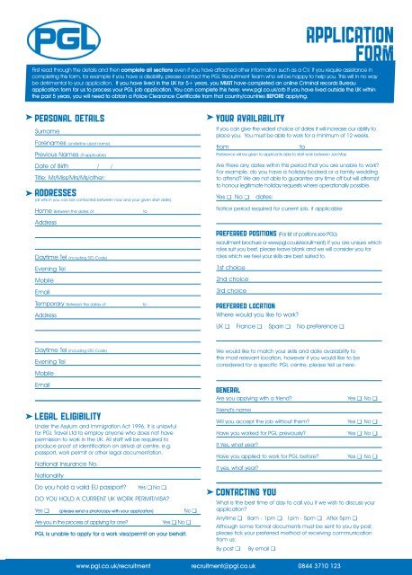 application form - PGL