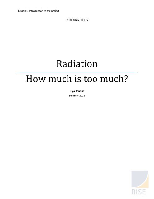 Radiation How much is too much? - RISE at Duke - Duke University