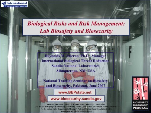 Biological Risks and Risk Management - Sandia National Laboratories