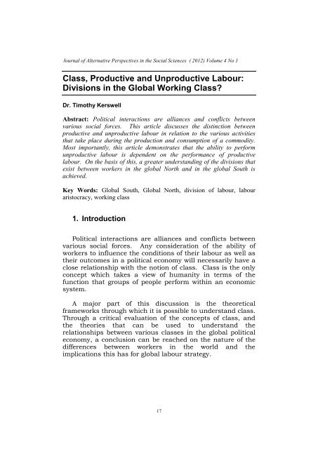 Class, Productive and Unproductive Labour - Journal of Alternative ...