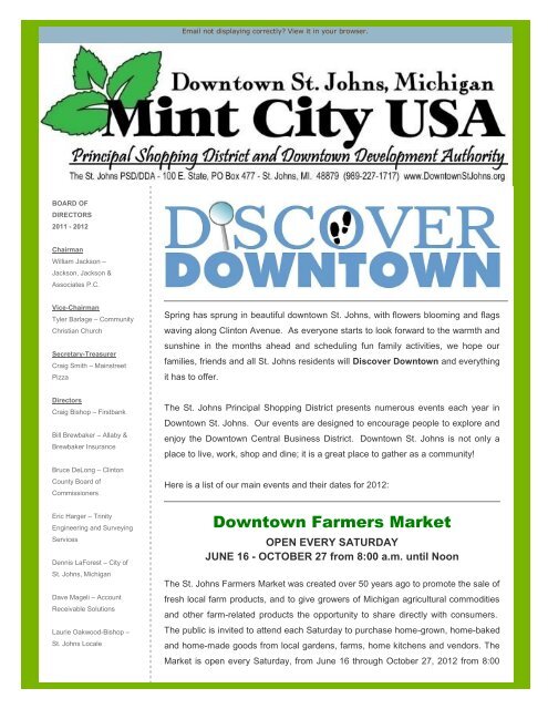 Newsletter - Downtown St. Johns, Michigan