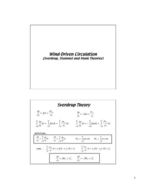 Wind-Driven Circulation Sverdrup Theory