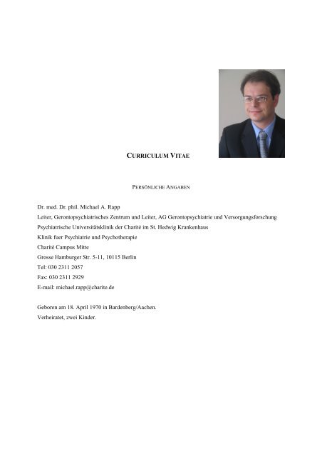 CURRICULUM VITAE Dr. med. Dr. phil. Michael A. Rapp Leiter ...