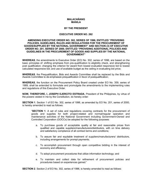 Executive Order No. 262 - GPPB