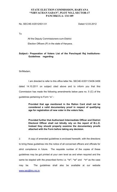 Preparation of voters list- revised instructions. - state election ...