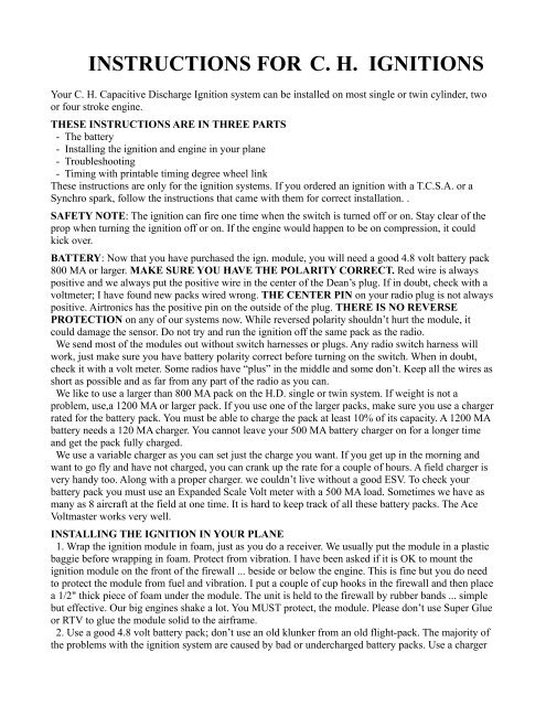 INSTRUCTIONS FOR C. H. IGNITIONS - RC Universe