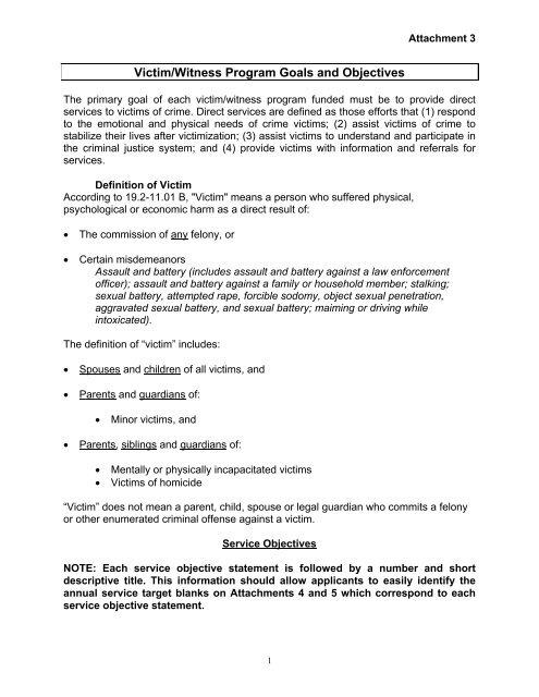 Victim/Witness Program Goals and Objectives - Virginia Department ...