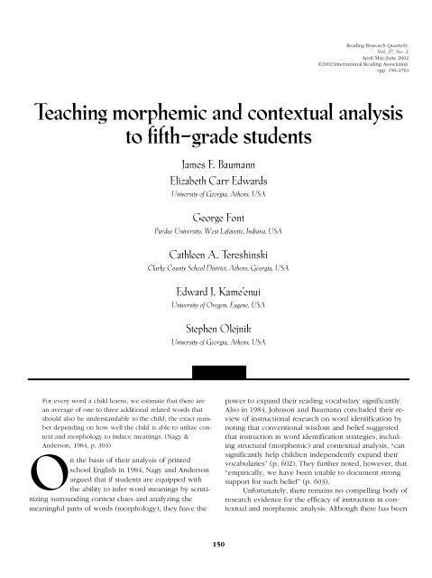 Teaching morphemic and contextual analysis to fifth-grade students