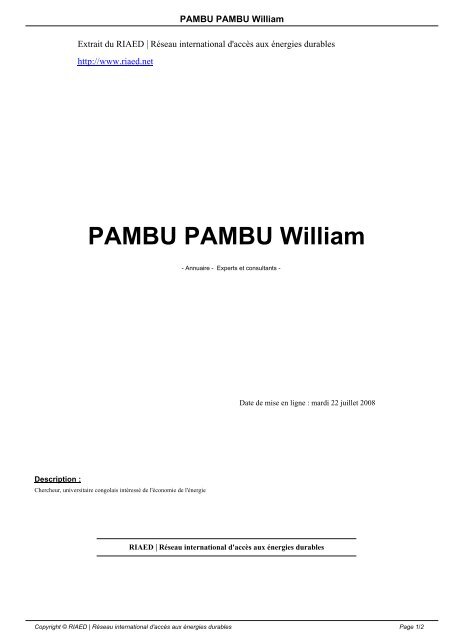 PAMBU PAMBU William - RIAED | Réseau international d'accès aux ...
