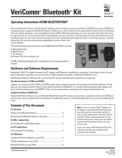 VeriComm Bluetooth Kit Operating Instructions - Orenco Controls