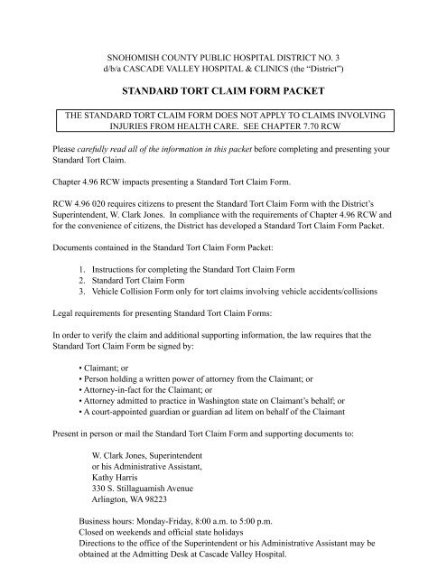 Tort claim form packet-1.pages - Cascade Valley Hospital