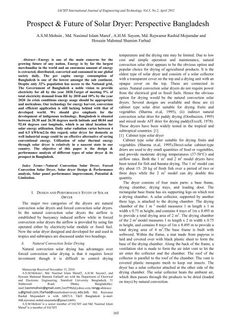 Prospect & Future of Solar Dryer: Perspective Bangladesh - IJET