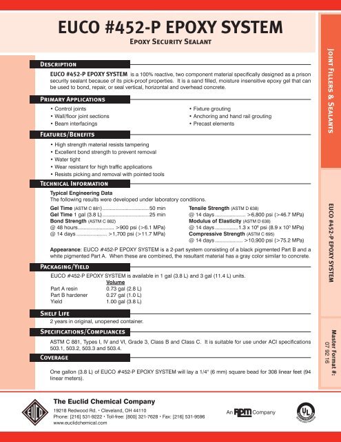 EUCO #452-P EPOXY SYSTEM - Euclid Chemical Co