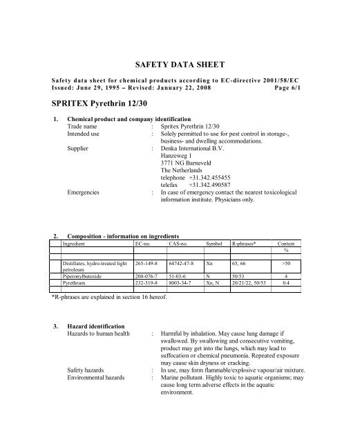 SAFETY DATA SHEET SPRITEX Pyrethrin 12/30 - Rentokil