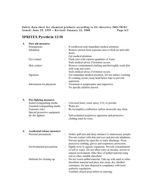 SAFETY DATA SHEET SPRITEX Pyrethrin 12/30 - Rentokil