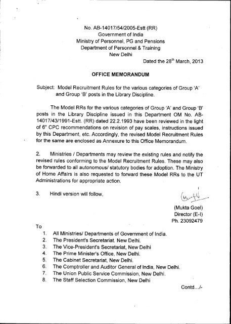 No. AB-14017/54/2005-Estt (RR) Government of India Ministry of ... No. AB-14017/54/2005-Estt (RR) Government of India Ministry of ...