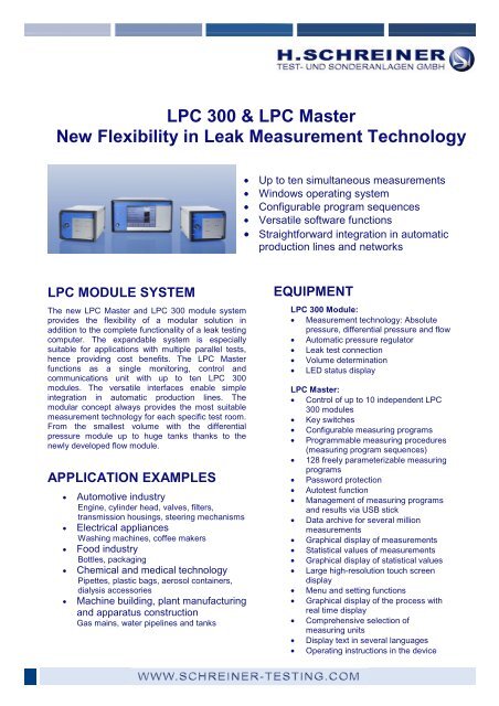 LPC 300 & LPC Master New Flexibility in Leak ... - H.Schreiner Test