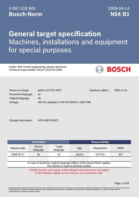 General target specification Machines, installations and equipment ...