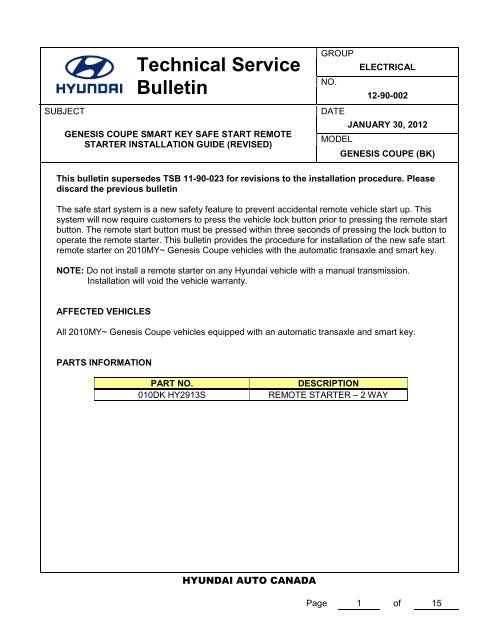 Technical Service Bulletin - Hyundai Canada