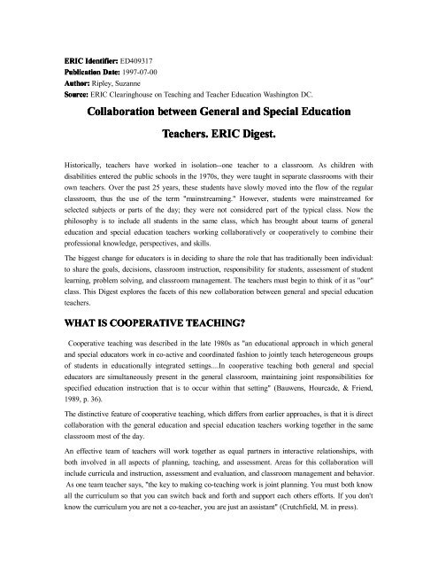 Collaboration between General and Special Education Teachers ...